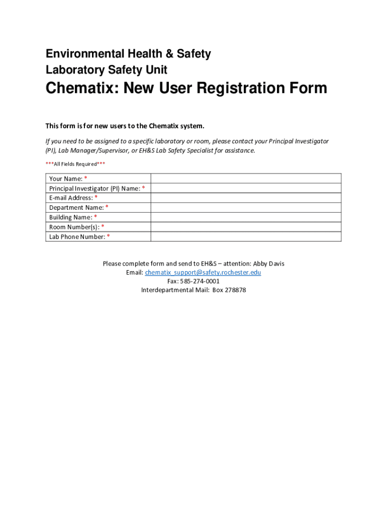 Fillable Online Chematix New User Registration Fax Email Print - pdfFiller