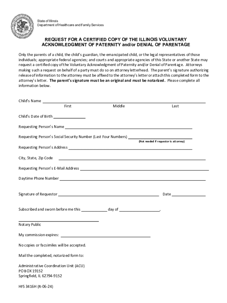 Fillable Online Request for a Certified Copy of the Illinois Voluntary ...