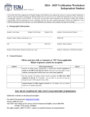 Fillable Online Independent Student Verification Worksheet Fax Email ...