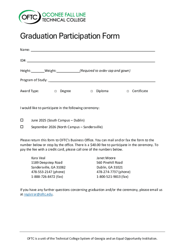 Fillable Online Graduation Participation Form Fax Email Print - pdfFiller