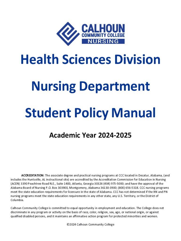 Fillable Online Nursing Department Student Policy Manual Fax Email ...