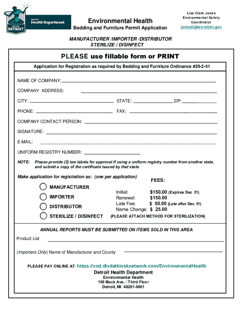 Fillable Online Bedding and Furniture Permit Application Fax Email ...