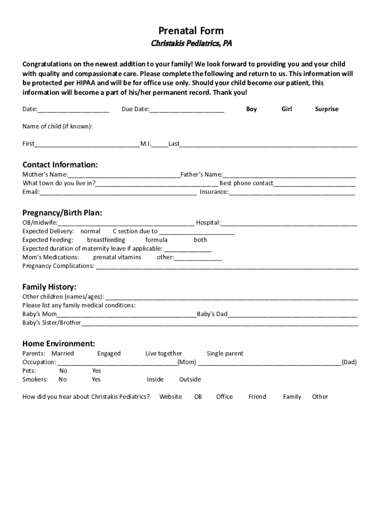 Fillable Online Prenatal Form Fax Email Print - pdfFiller
