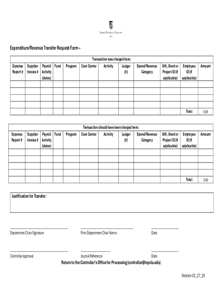 Fillable Online Expenditure/revenue Transfer Request Form – Expense Fax Email Print - pdfFiller