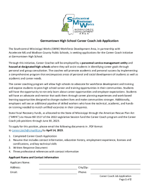 Fillable Online Germantown High School Career Coach Job Application Fax ...