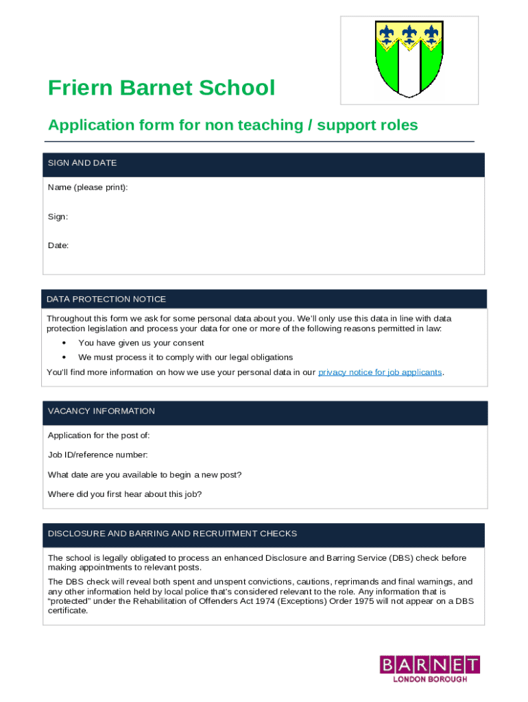 Application for Non Teaching / Support Roles Doc Template | pdfFiller