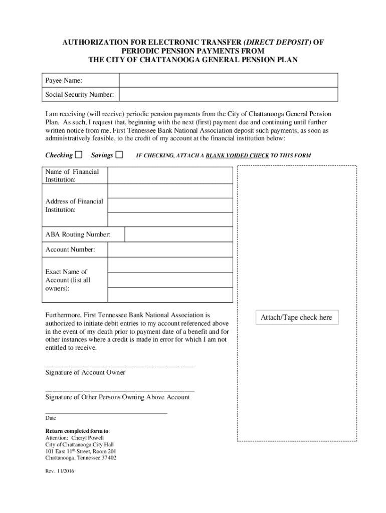 Fillable Online Authorization for Electronic Transfer (direct Deposit) of Periodic Pension ...
