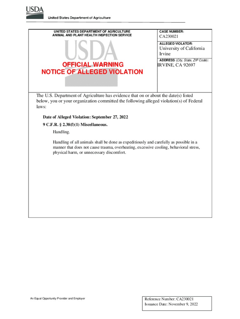 Fillable Online Official Warning Notice of Alleged Violation Fax Email ...