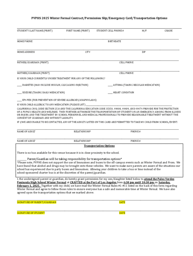 Fillable Online Pvphs 2025 Winter Formal Contract Fax Email Print ...