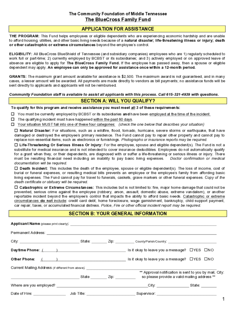 Fillable Online the Bluecross Family Fund Application Fax Email Print ...