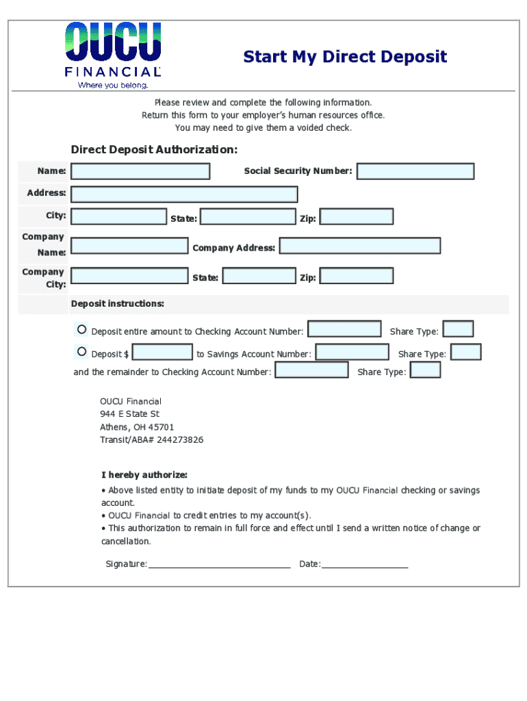 Fillable Online Start My Direct Deposit Fax Email Print - pdfFiller