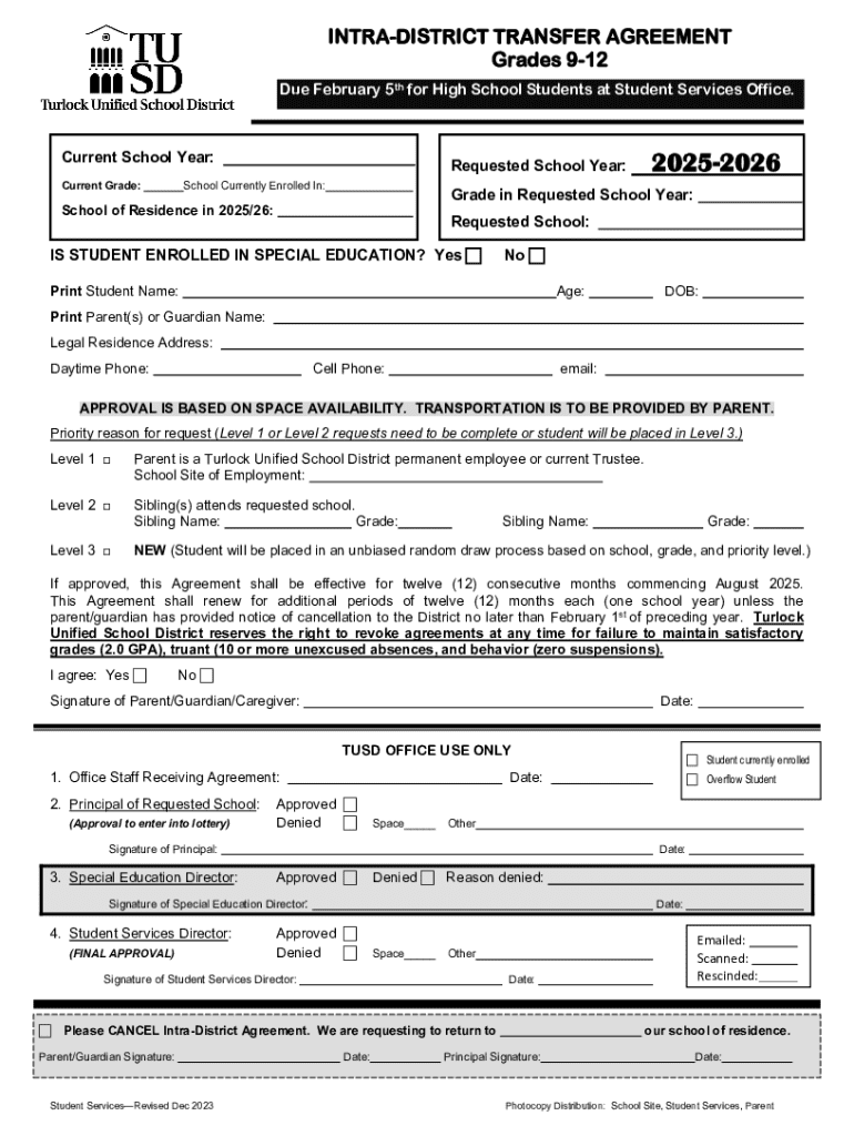 Fillable Online Intra-district Transfer Request (grades 9-12) Fax Email ...