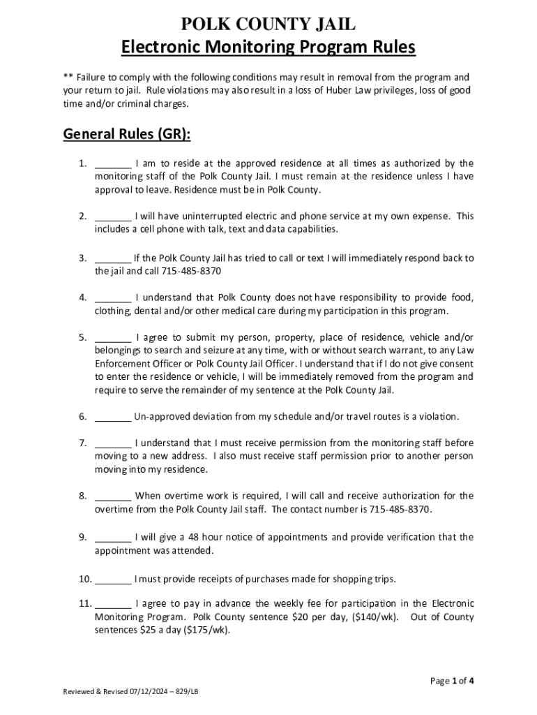 Fillable Online Polk County Jail Electronic Monitoring Program Rules ...