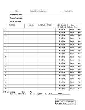 Fillable Online Rabbit Show Entry Form Fax Email Print - pdfFiller