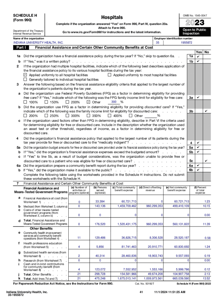 Fillable Online Financial Assistance and Community Benefits of Indiana University Health, Inc ...