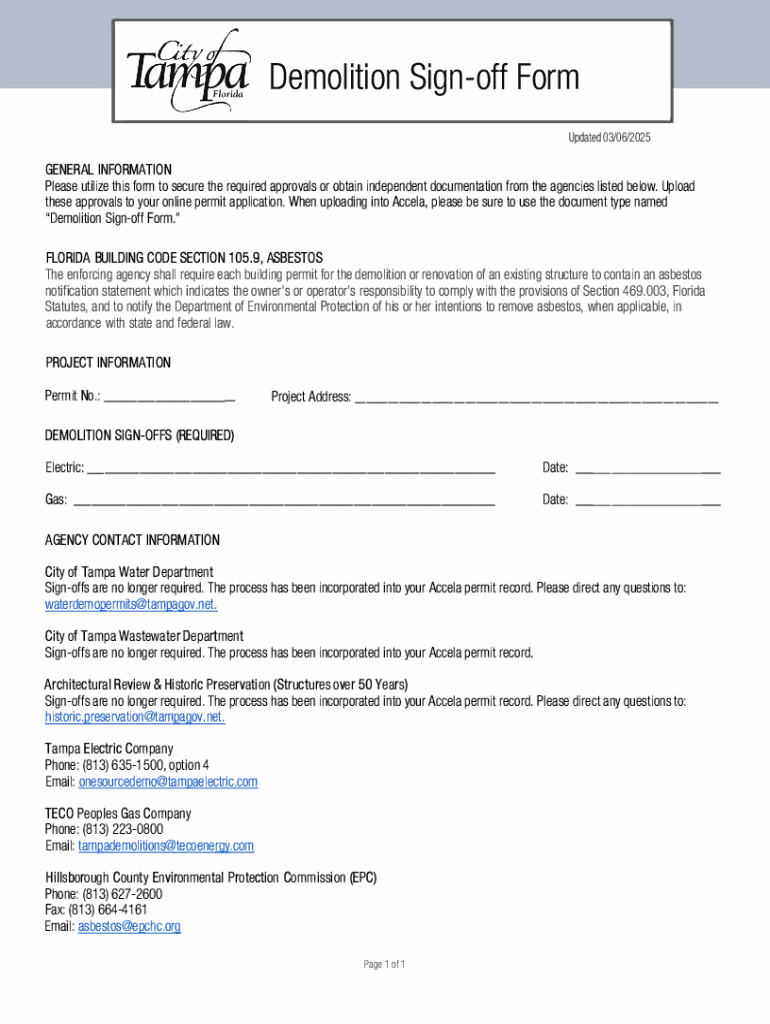 Fillable Online Demolition Sign-off Form Fax Email Print - pdfFiller
