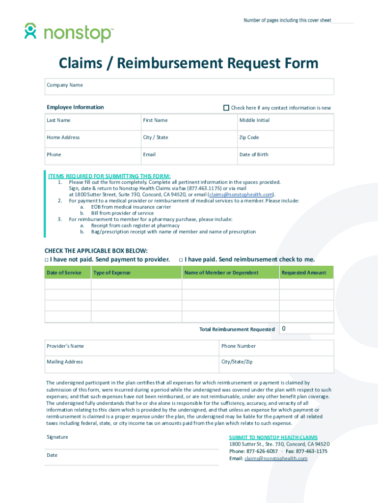 Fillable Online Claims / Reimbursement Request Form Fax Email Print - pdfFiller