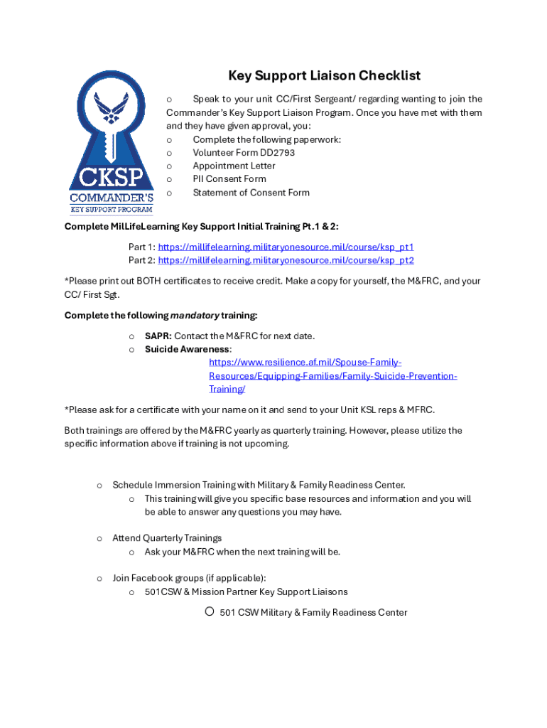 Fillable Online Key Support Liaison Checklist Fax Email Print - pdfFiller