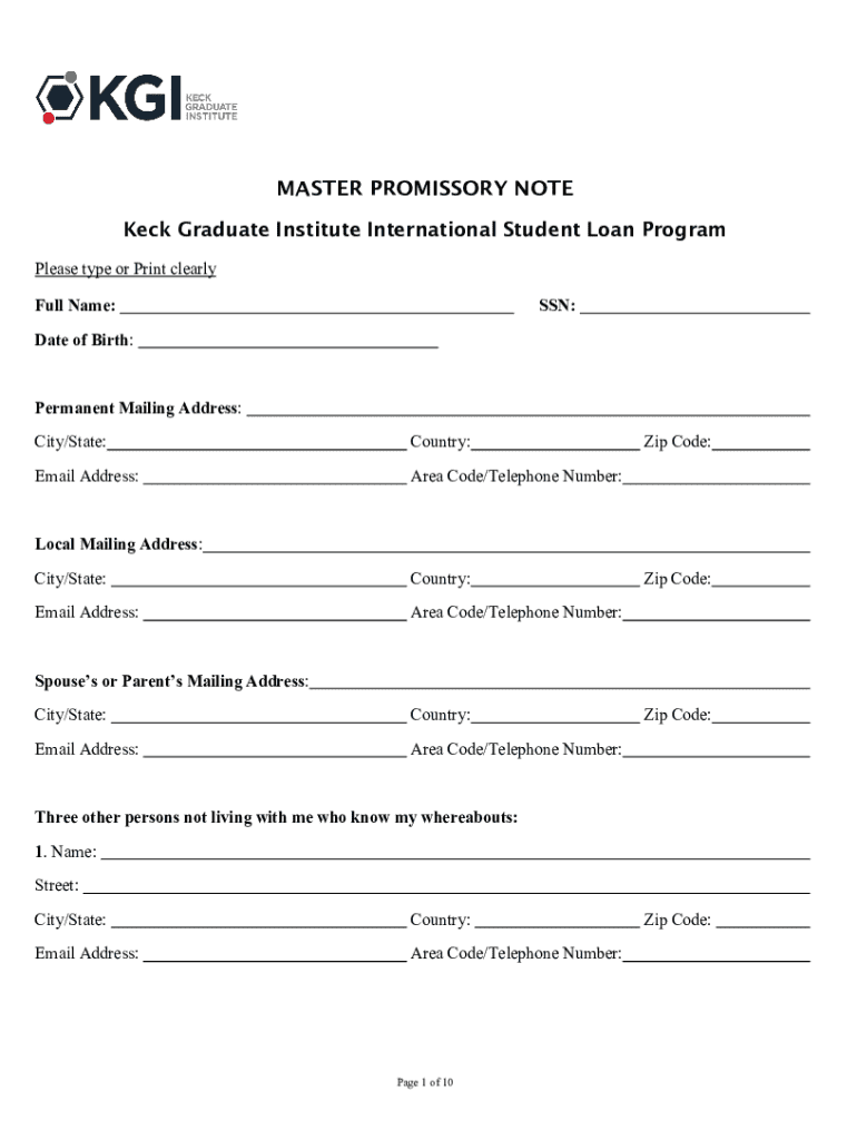 Fillable Online Keck Graduate Institute International Student Loan ...