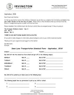 Fillable Online Dows Lane Transportation Dismissal Form – September ...