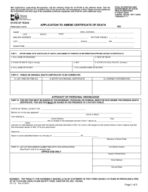 Fillable Online Application to Amend Certificate of Death Fax Email ...