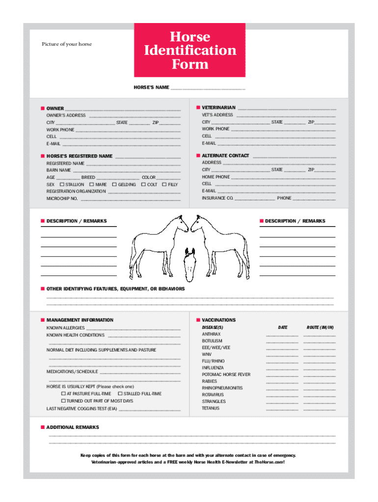 Fillable Online Horse Identification Form Fax Email Print - pdfFiller