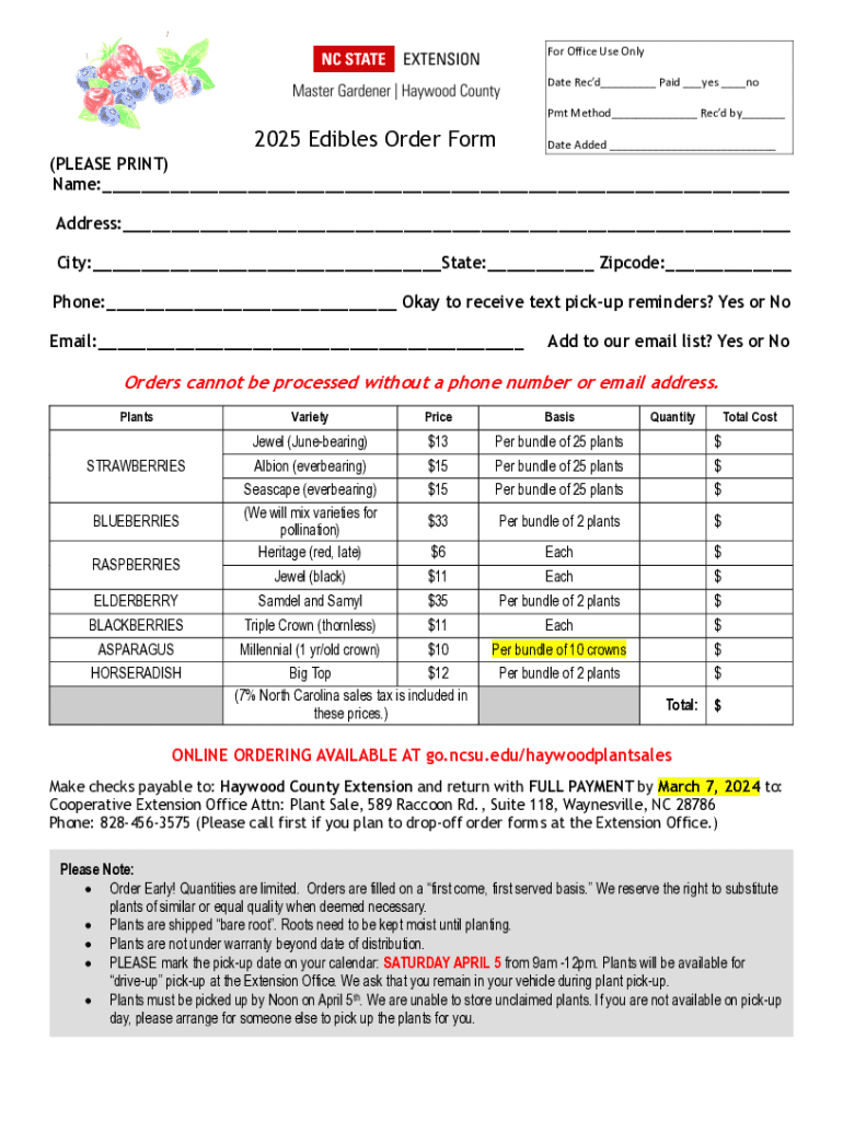 Fillable Online 2025 Edibles Order Form Fax Email Print - pdfFiller