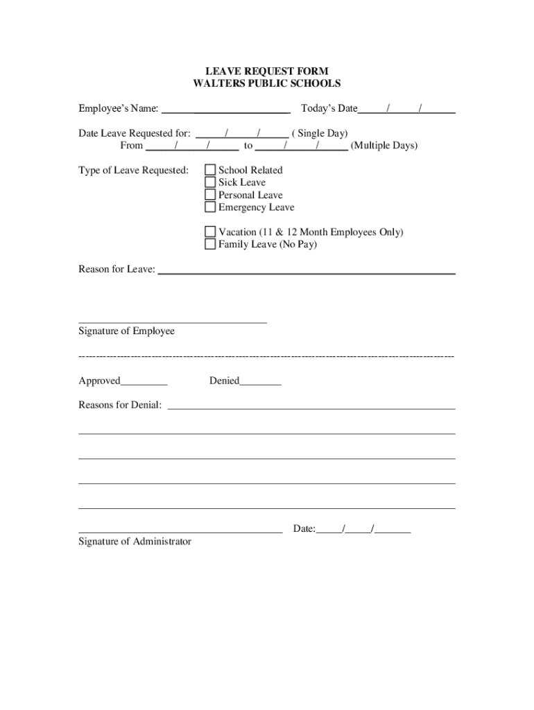 Fillable Online Leave Request Form Fax Email Print - pdfFiller