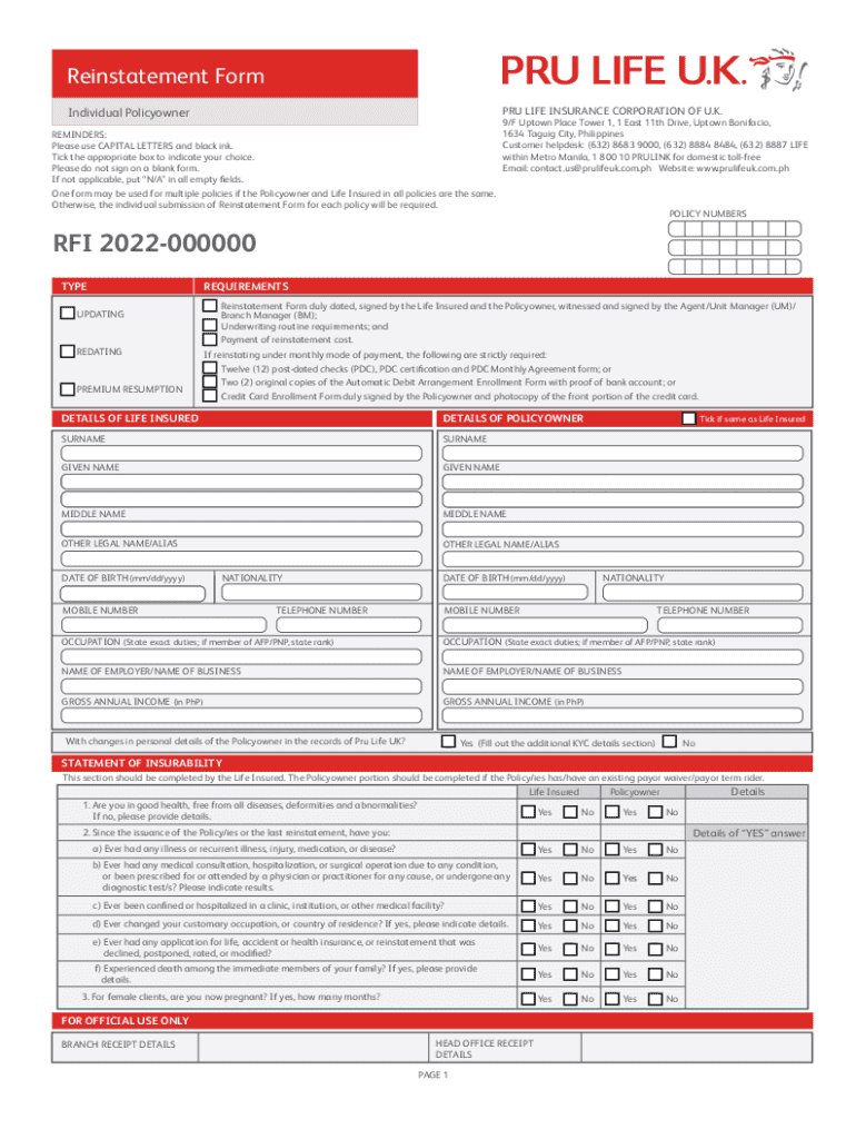 Fillable Online Reinstatement Form Fax Email Print - pdfFiller