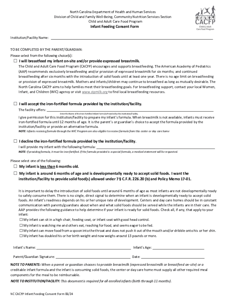 Fillable Online Child and Adult Care Food Program - Infant Feeding ...