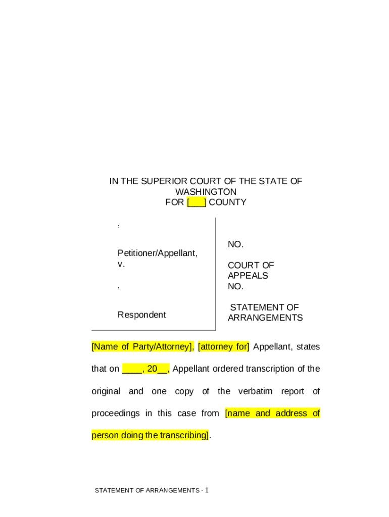 STATEMENT OF ARRANGEMENTS Doc Template | pdfFiller