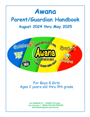 Fillable Online Awana Parent/guardian Handbook August 2024 Thru May ...
