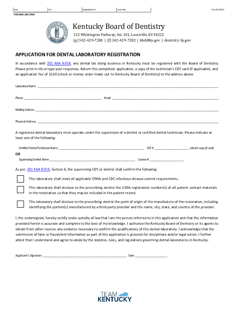 Fillable Online Application for Dental Laboratory Registration Fax ...