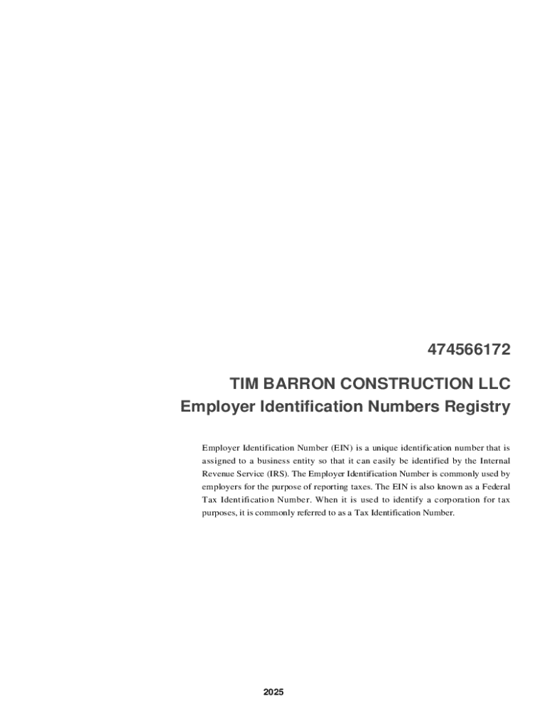 Fillable Online Employer Identification Numbers Registry Fax Email ...