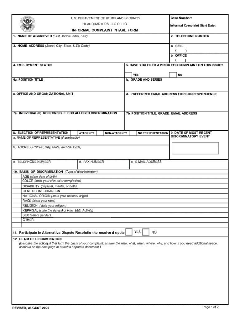 Fillable Online Informal Complaint Intake Form Fax Email Print - pdfFiller