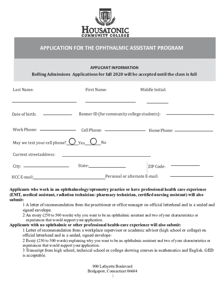 Fillable Online Application for the Ophthalmic Assistant Program Fax Email Print - pdfFiller
