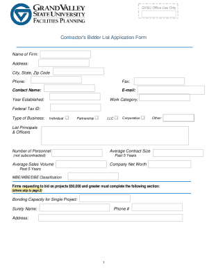 Fillable Online Contractor's Bidder List Application Form Fax Email Print - pdfFiller