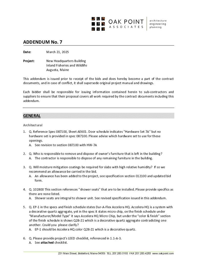Fillable Online Addendum No. 7 - New Headquarters Building Fax Email ...