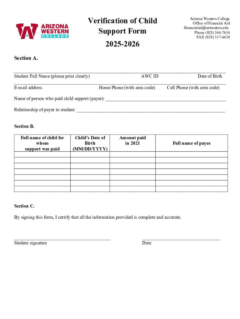 Fillable Online Verification of Child Support Fax Email Print - pdfFiller