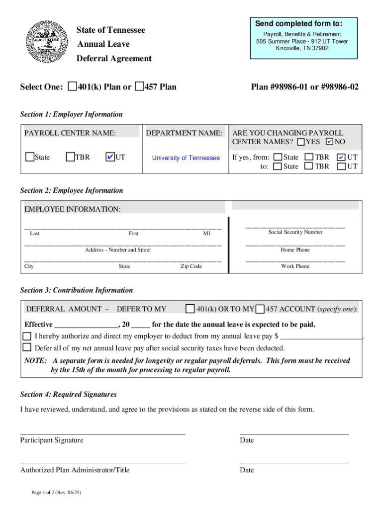 Fillable Online Annual Leave Payment Deferral Agreement Fax Email Print ...