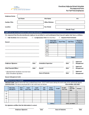 Overtime/adjusted Work Schedule Pre-approval Doc Template | pdfFiller