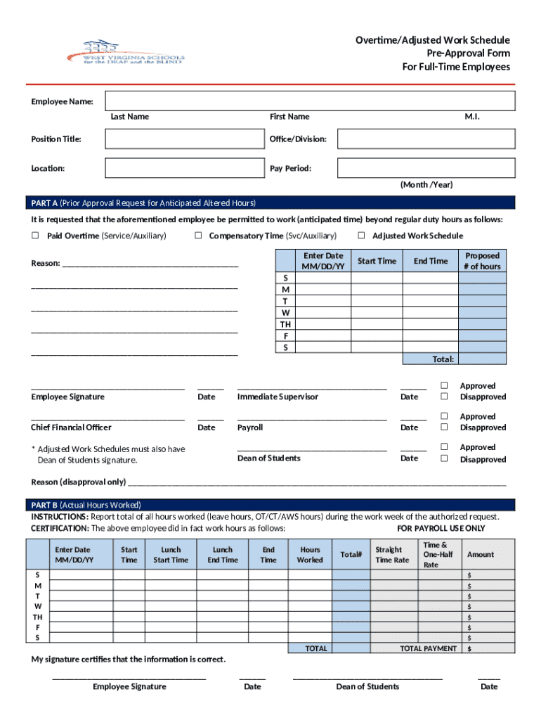 Overtime/adjusted Work Schedule Pre-approval Doc Template | pdfFiller