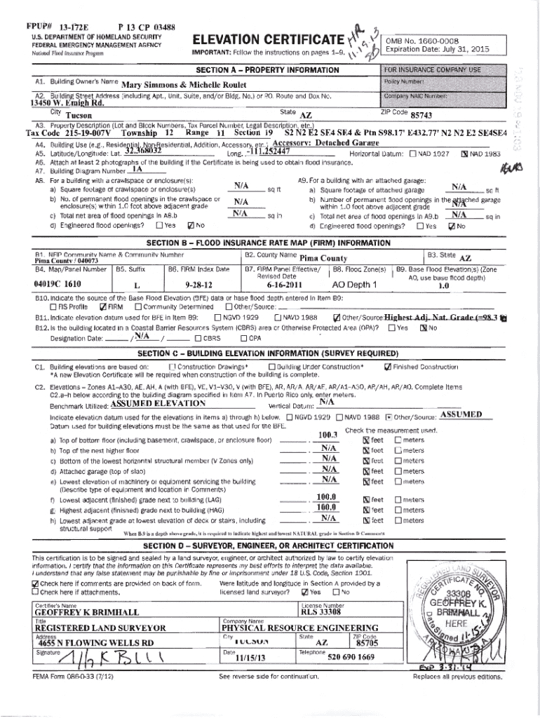 Fillable Online Elevation Certificate Fax Email Print - pdfFiller