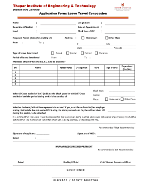 Fillable Online Leave Travel Concession Application Fax Email Print ...
