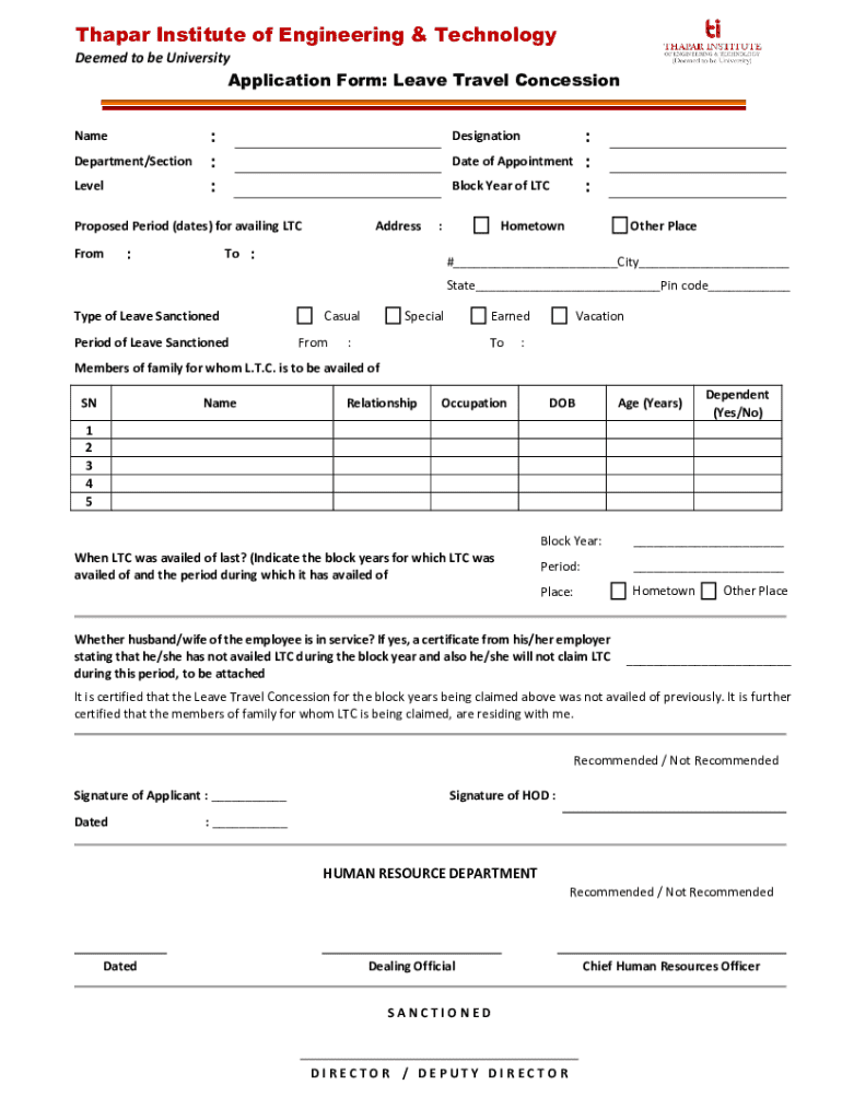 Fillable Online Leave Travel Concession Application Fax Email Print ...