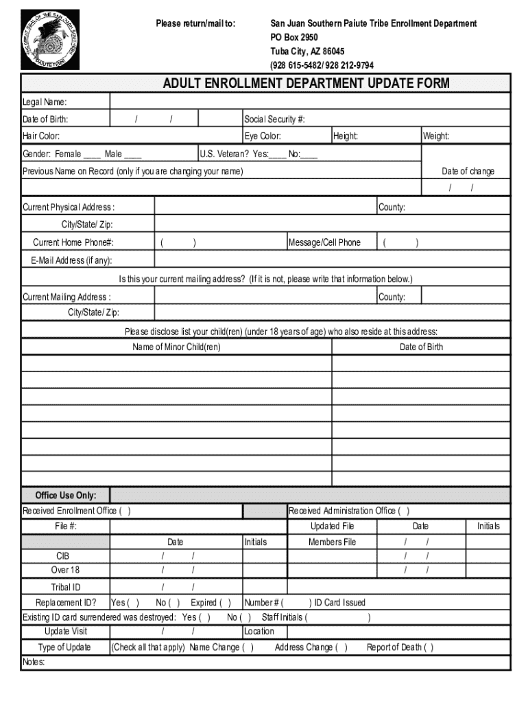 Fillable Online Adult Enrollment Department Update Form Fax Email Print ...