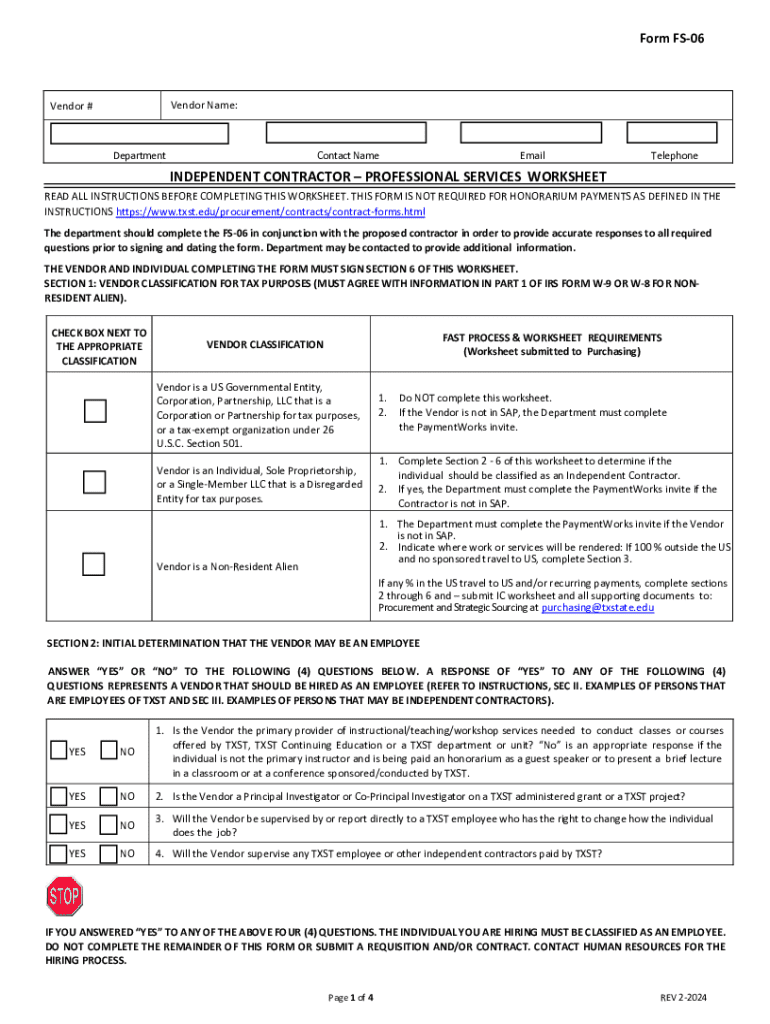 Fillable Online Independent Contractor – Professional Services ...