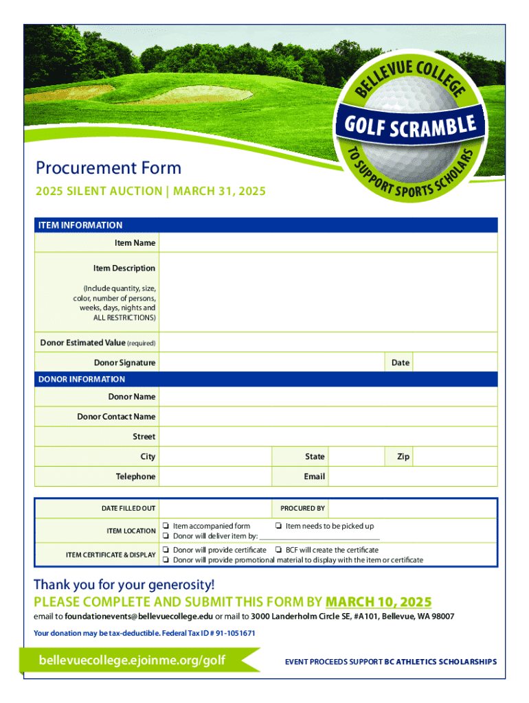 Fillable Online 2025 Silent Auction Procurement Form Fax Email Print ...