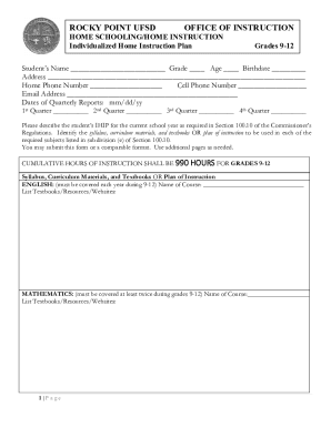 Fillable Online Home Schooling/home Instruction Fax Email Print - pdfFiller