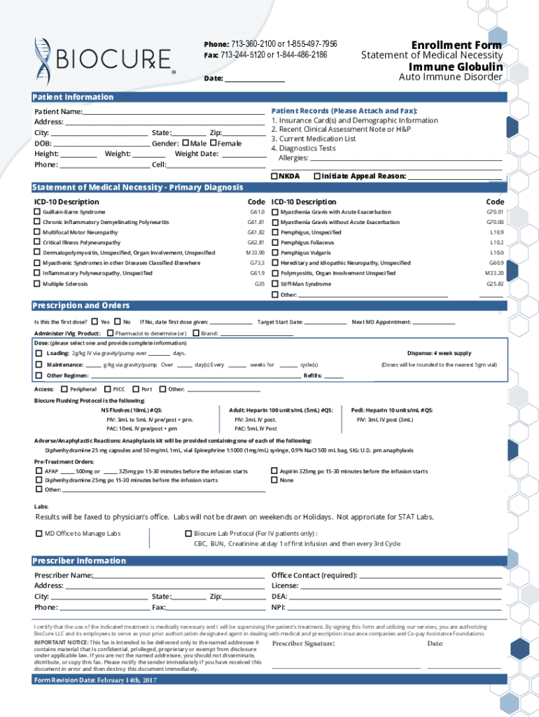 Fillable Online Statement of Medical Necessity for Immune Globulin Fax Email Print - pdfFiller